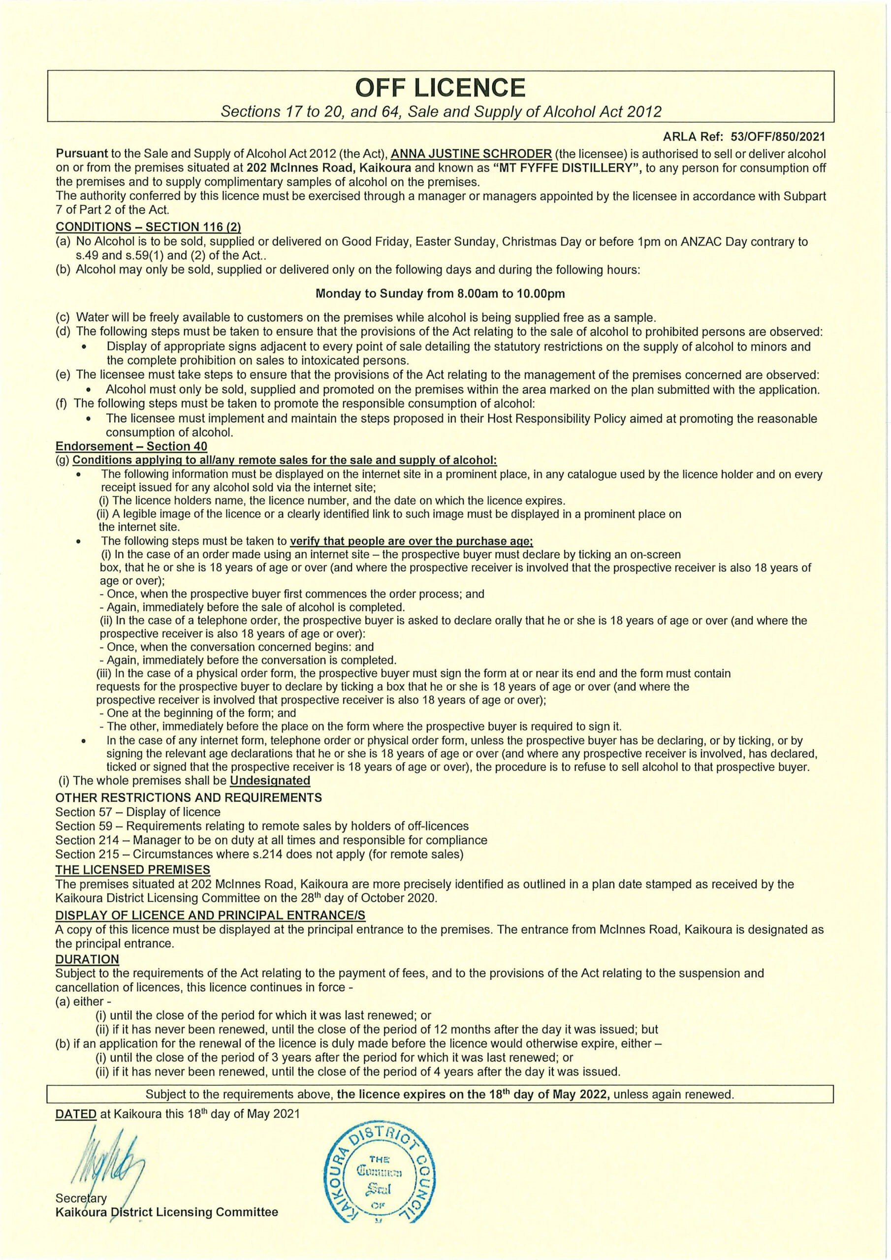 Off Licence | Mt Fyffe Distillery